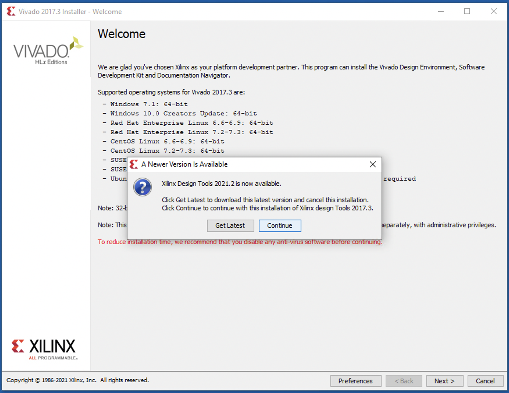 Xilinx Vivado (Webpack) 2017.3 Installation